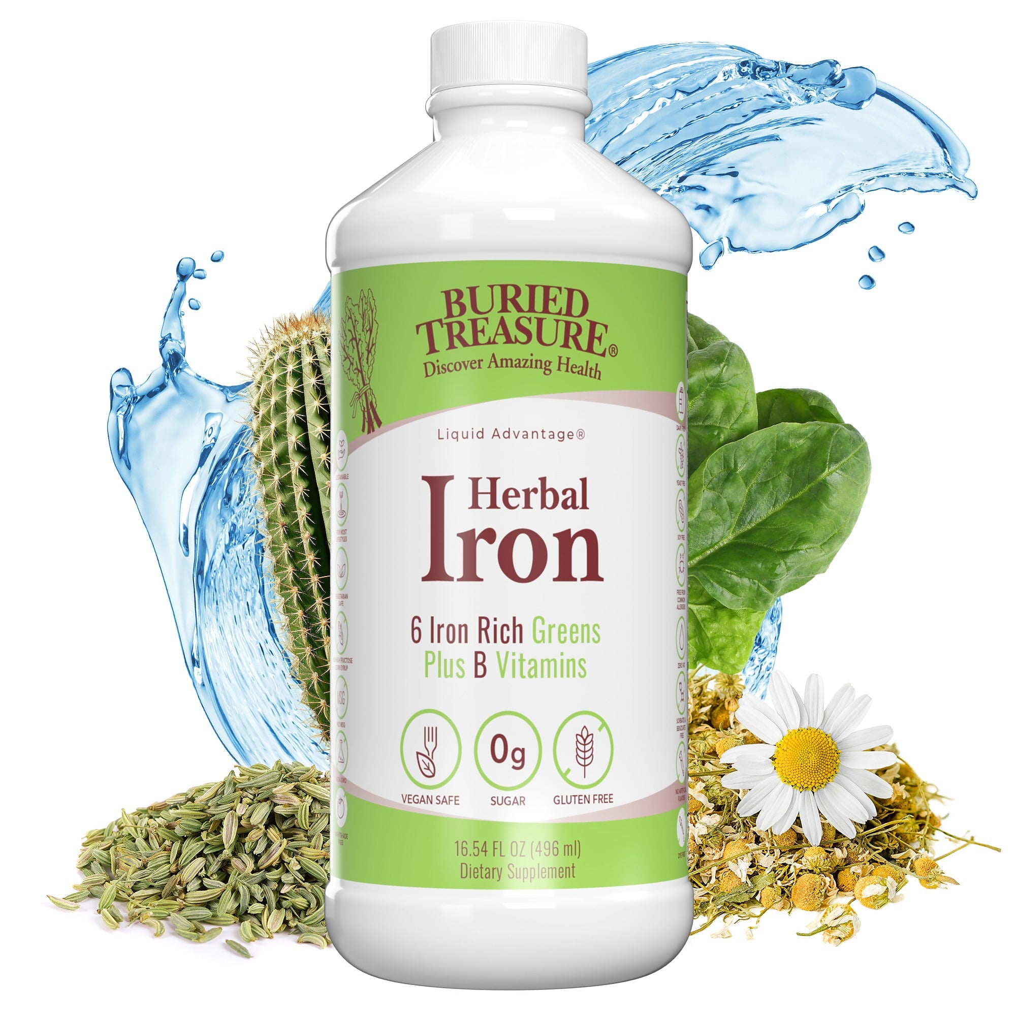 Herbal Iron – Liquid Iron Supplement with Vitamins & Herbs, 16 oz (48 – Buried Treasure Liquid ...