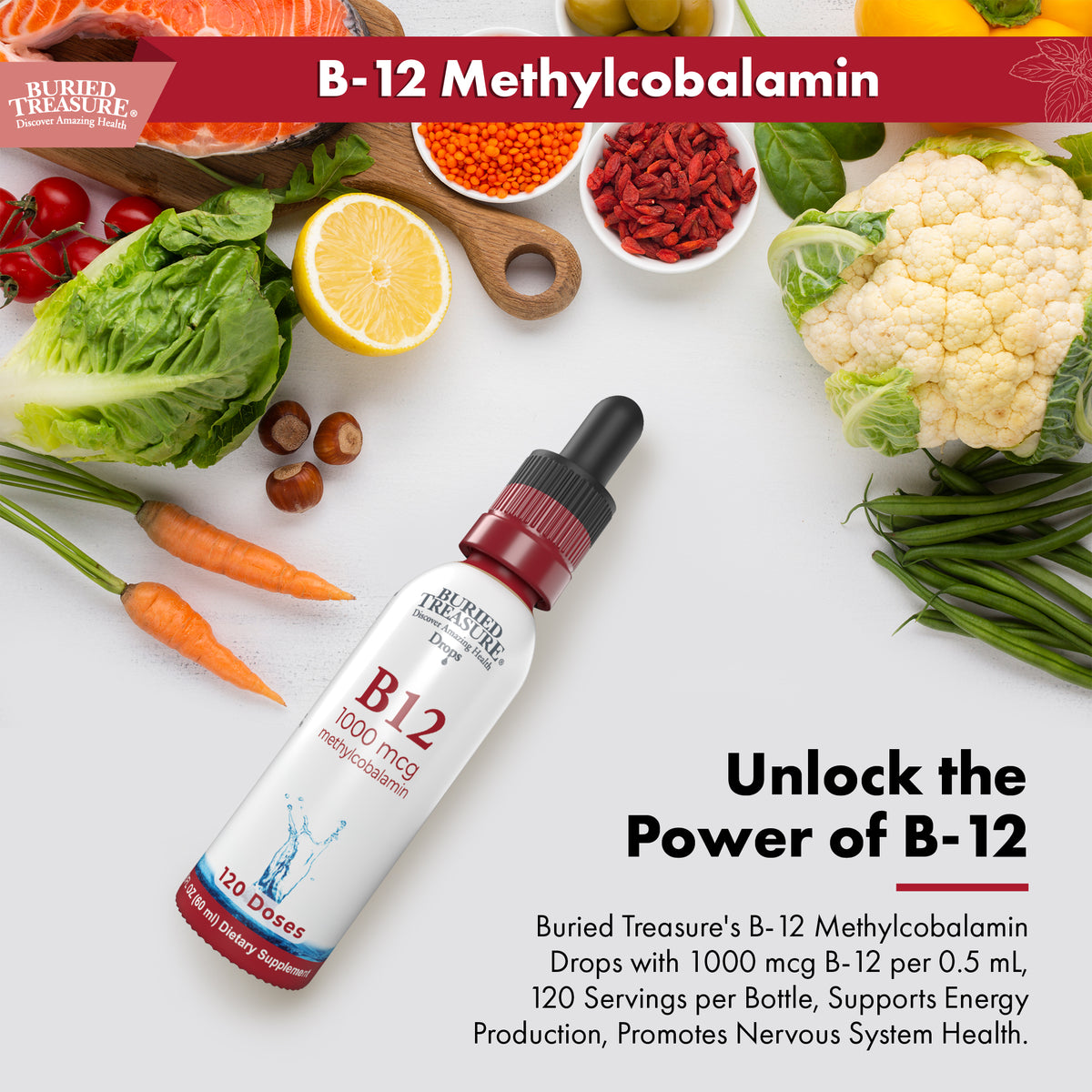 Buried Treasure Vitamin B12 Drops - Liquid Supplement for Energy ...